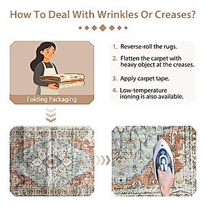 BESTSWEETIE Area Rug 8x10 Rugs for Living Room 8 x 10 Washable Rugs Non Slip Vintage Boho Living Room Rugs for Bedroom Dining Room, Distressed Floral Pattern Carpet, Green Brick Rust Red