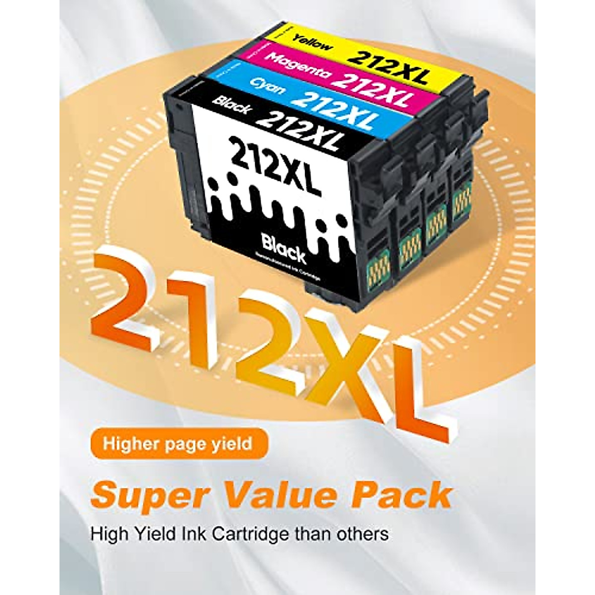 212XL Ink Cartridges Remanufactured Replacement for Epson 212XL 212 XL T212XL T212 Ink Cartridges for Expression Home XP-4100 XP-4105 Workforce WF-2830 WF-2850 Printer (5 Pack)