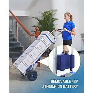 XSTO ZW7170EC Electric Stair Climbing & Foldable Aluminum Hand Truck with Retractable 4th Wheel Attachment and Pneumatic Wheels - 375LBS Capacity Stair Climbing Hand Truck Dolly for Furniture Moving