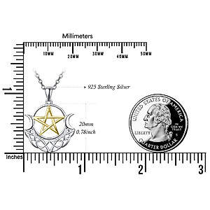 KINGWHYTE Triple Moon Goddess Necklace S925 Sterling Silver Pentagram Pentacle Pendant Celtic Necklace Magic Amulet Jewelry Gifts for Women