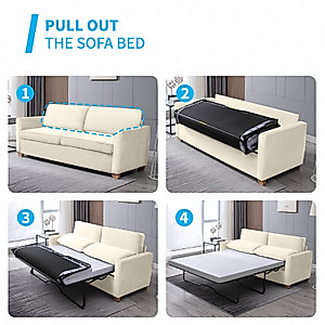 Mjkone 84" W Pull Out Sofa Bed, Sleeper Sofa Bed with Mattress, 2-in-1 Pull Out Couch Bed with 2 Cushions Suitable for Stay Temporarily, Loveseat Sleeper Suitable for Apartment(Beige, Full)
