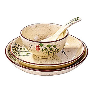 4-Piece Ceramic Dinnerware Set, Plate, Dish, Bowl, Spoon, Japanese Hand-painted Tableware set, A Good Gift