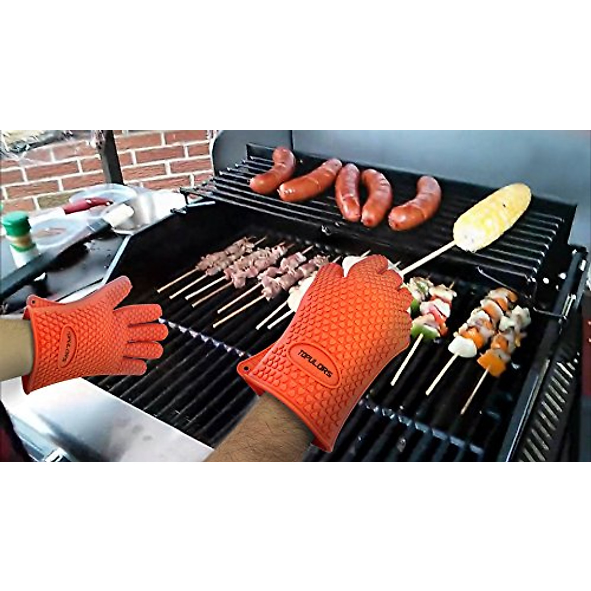 BBQ Grilling Gloves Oven Mitts Gloves for Cooking Baking Barbecue Potholder（Orange）