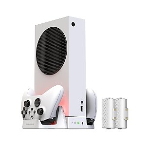 ElecGear Vertical Cooling and Charging Stand for Xbox Series S, 2X Rechargeable Battery and Dual Charger Dock for Xbox Controller, Cooling Fan with LED Lights and USB Port for Gaming Accrssories