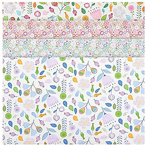 Ciieeo 4 Sheets of Floral Cotton Fabric Flowers Quilting Cloth Spring Square Patchwork DIY Crafts Strip Bundle Farmhouse Fabric Scrap Charm Packs Sewing Supplies for Home
