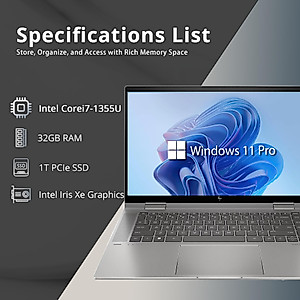 HP Envy x360 2-in-1 15.6” FHD Touchscreen Laptop, Intel Core i7-1355U, 32GB RAM, 1TB PCIe SSD, Backlit KB, 5MP IR Cam, Stylus Pen, Intel Iris Xe Graphics, Wi-Fi 6, Win 11 Pro, Gray, 32GB USB Card