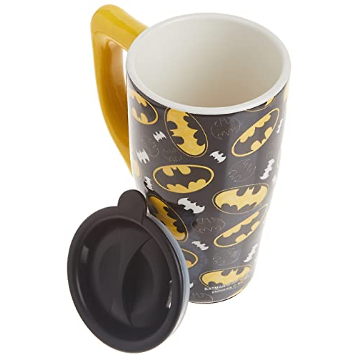 Spoontiques - Ceramic Travel Mugs - Batman Logo Cup - Hot or Cold Beverages - Gift for Coffee Lovers