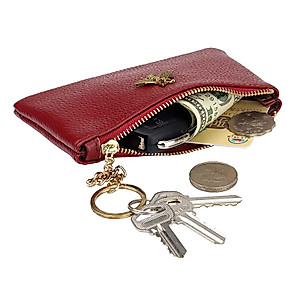 Women Genuine Leather Coin Purse Zip Cute Bee Pouch Change Wallet with Keychain, navy