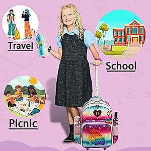 Meetbelify Unicorn Rolling Backpack for Girls Wheels Backpacks for Elementary Student Wheeled Trolley Trip Kids Luggage for Teen Girls with Lunch Box Pencil Case