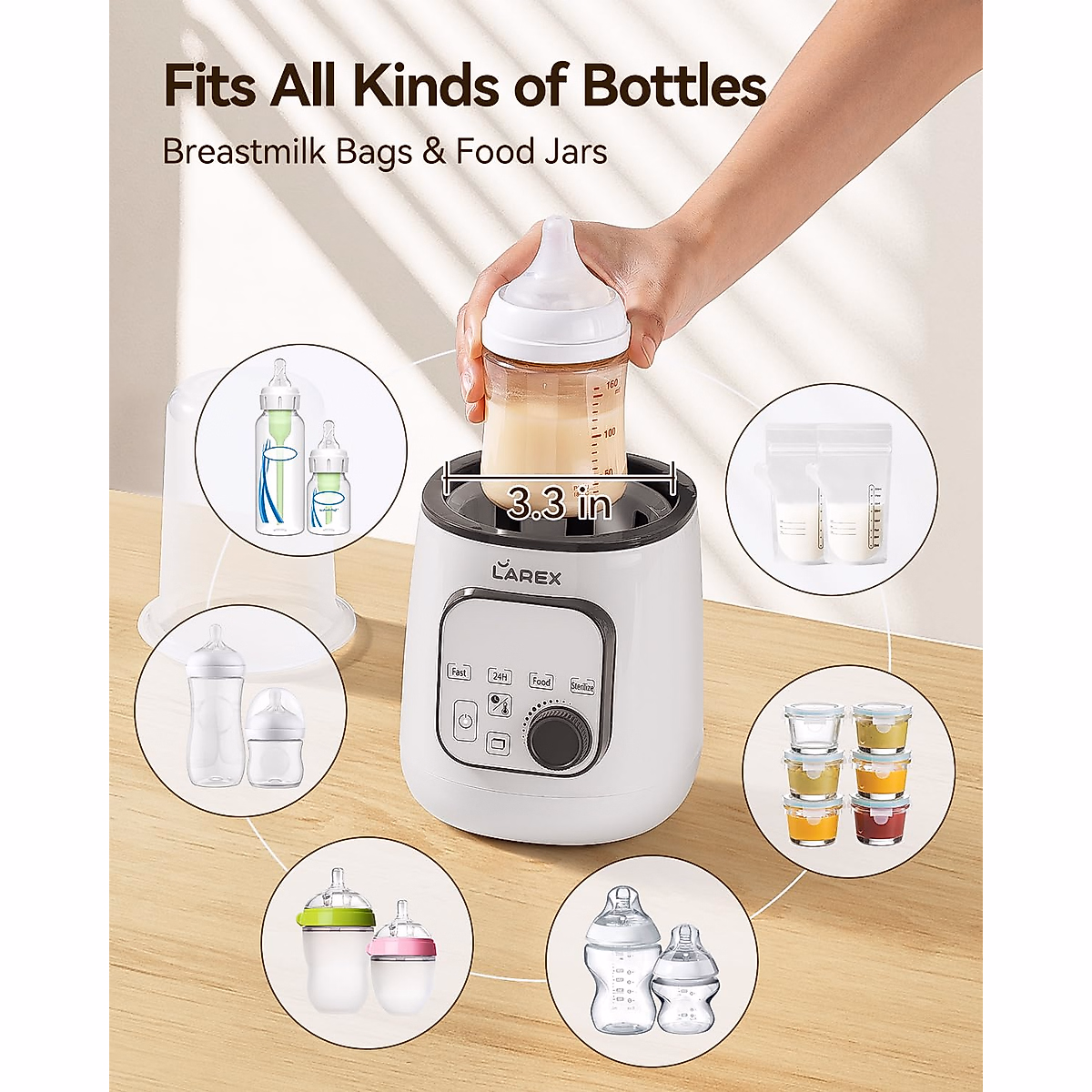 Larex Fast Bottle Warmer, Larex 10-in-1 Baby Bottle Warmer for Breastmilk or Formula, with Precise Timer, Auto Shut-Off, and Accurate Temperature Control