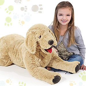 Geosar Giant Dog Stuffed Animals Fluffy Labrador Large Stuffed Dog Hugging Toy Big Cuddly Plush Body Pillow Gifts for Adult Kids, Pets Birthday Party Christmas New Year, Gold(100 cm/ 39.4 inch)