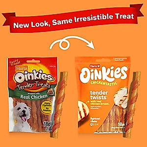 Hartz Oinkies Rawhide-Free Tender Treats Wrapped with Chicken Dog Treats Chews, 18 Count, Highly Digestible, No Artificial Flavors, Perfect for Smaller and Senior Dogs