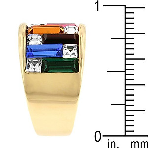 18k Gold Plated Ring with Dark Multi-Color Alternated Princess and Baguette Cut Crystal Size 7