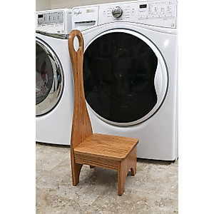 BCC Solid Hardwood Bench Step Stool with Handle: Handmade in The USA: for Kitchen, Bedroom or Bathroom (Oak, Golden)