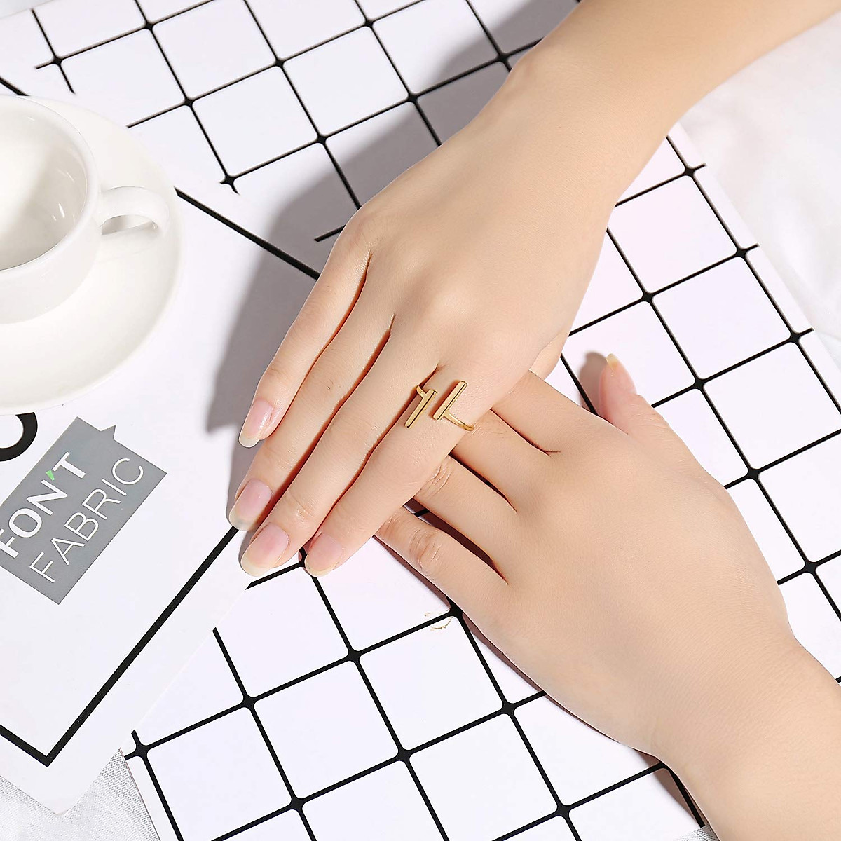 Ximi Jewelry Stainless Steel Fashion Parallel Line Simple Ring For Women, Gold Plated, Size 6-8 (Yellow, 6)