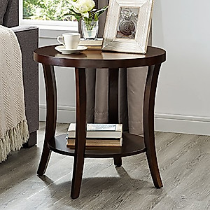Roundhill Furniture Perth Contemporary Round End Table with Shelf, Espresso