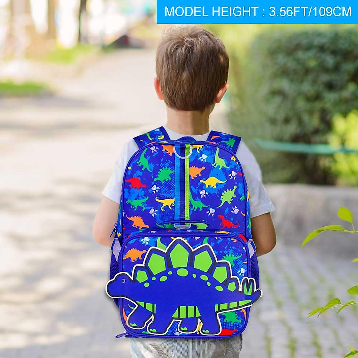 UFNDC 3PCS Dinosaur Backpack for Boys, 16”Kids Bookbag with Lunch Box, School Bag for Elementary Toddler