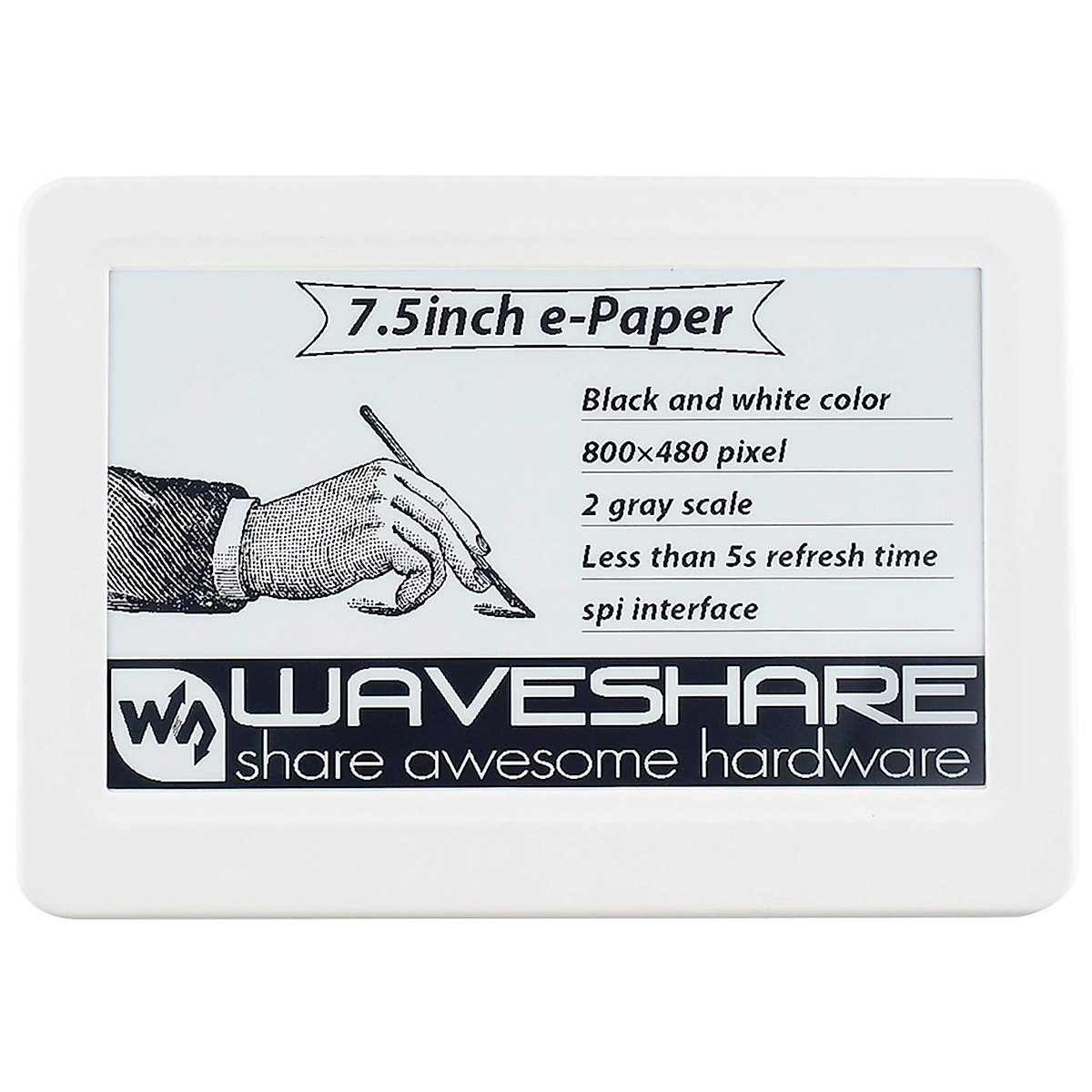 Waveshare 7.5inch Passive NFC-Powered e-Paper No Battery Required No Messy Wiring Novel Passive NFC Tech Wireless Powering & Data Transfer APP Provided 800X480 Pixel,Black& White Color