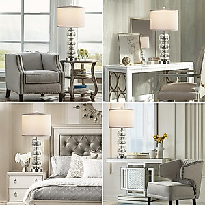 Set of 2 Table Lamps for Living Room Glass Triple-Sphere 27" Tall Table Lamp Contemporary Bedside Desk Nightstand Lamp for Bedroom Living Room Office, Mercury Silver/Chrome