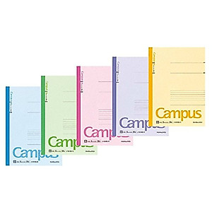 Kokuyo Campus Notebook, B 6mm(0.24in) Ruled, Semi-B5, 30 Sheets, 35 Lines, Pack of 5, 5 Colors, Japan Improt (NO-3CBNX5)