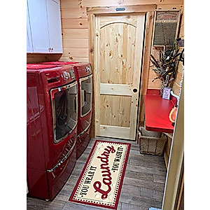 Flytime Funny Laundry Room Mat Rug Non-Skid Rug Carpet Farmhouse Washhouse Mat Vintage Style Bathroom Rugs Red 16" X 40" Inches