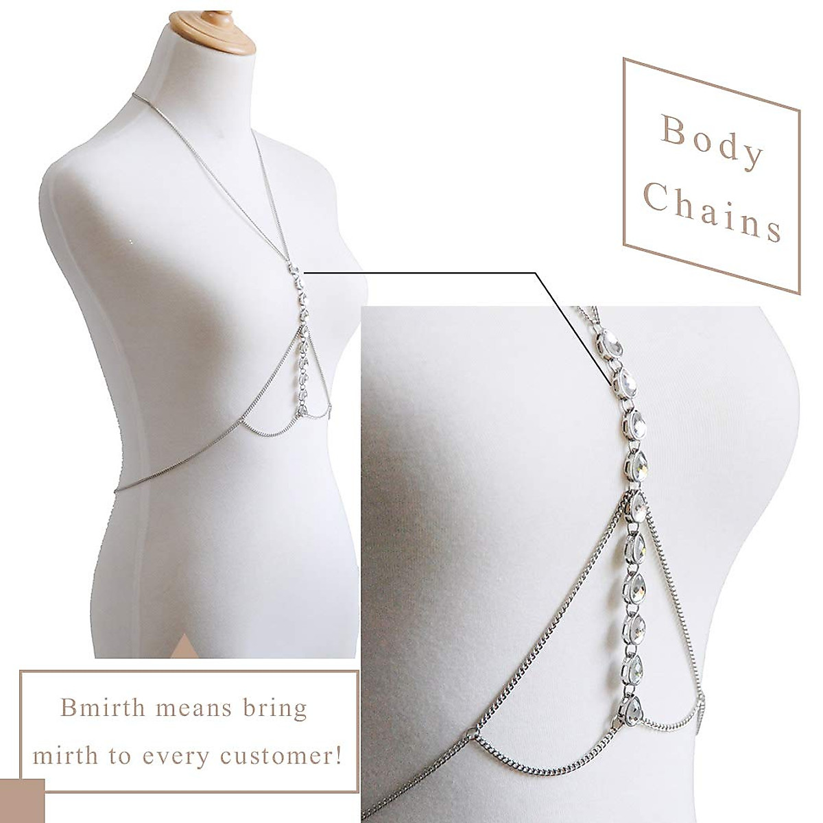 Bmirth Sexy Body Chain Silver Bikini Bra Chain Beach Waist Belly Chain Body Jewelry for Women and Girls (F)