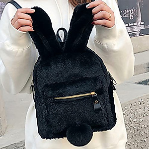 Cute Mini Backpack for School, Rabbit Ears Animal Plush backpack, Girls Backpack, Small backpack, Kawaii Bookbag (B Black)