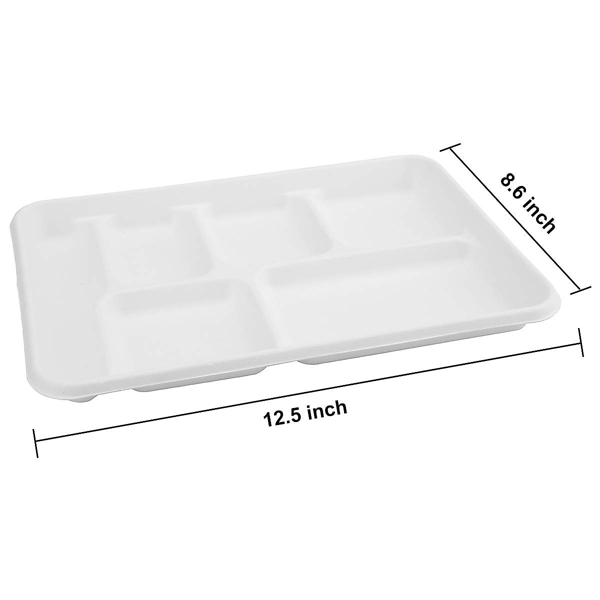 Bekith 60 Pack 6-Compartment Disposable Paper Plate, 100% Compostable Bagasse School Lunch Tray, Heavy-Duty Sectional Plates Eco-Friendly Made of Sugar Cane Fibers