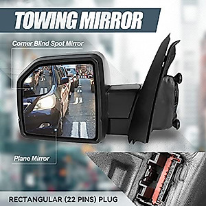 Left Driver Side Power Heated LED Turn Signal Mirror with Puddle Light Compatible with Ford F-150 15-18 (22-Pins)
