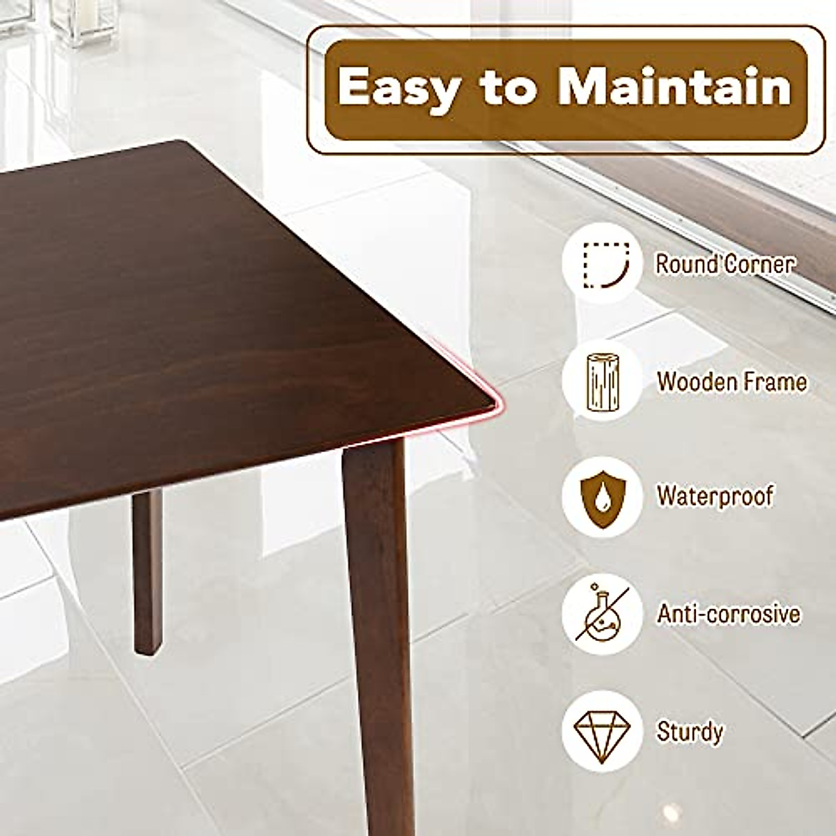 Koreyosh Wood Dining Table Set for 4 Mid Century Small Kitchen Breakfast Table and Chairs Set Farmhouse Industrial Style Solid Wood Room Table Set Rustic Furniture