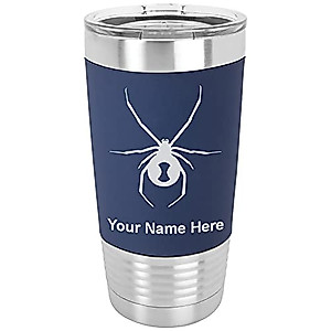 LaserGram 20oz Vacuum Insulated Tumbler Mug, Black Widow Spider, Personalized Engraving Included (Silicone Grip, Navy Blue)