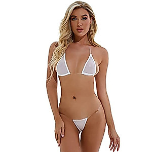 Oneheekini Cheeky Thong Bikini See Through Mini G String Swimsuits for Women (White)