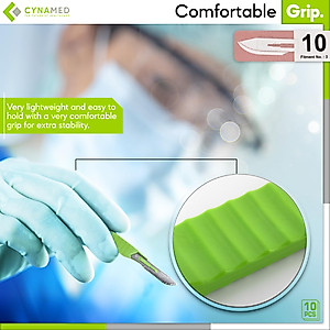 Disposable Scalpel with Plastic Handle - Sterile Single Blade Razor for Dermaplaning, Dissection, Podiatry, Professional Grooming, Acne Removal - Surgical Stainless Steel Tool - Box of 10 (No.10)