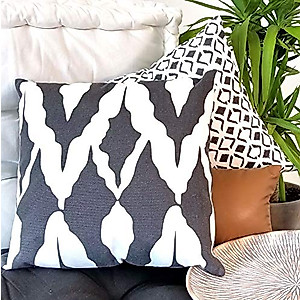 Throw Pillow Covers 18x18. Black and White Geometric Decorative Boho Throw Pillows Set of 4, For A Modern Living-Room Chic Accent. 100% Cotton & Faux Leather Lumbar Pillow For Couch or Bed…