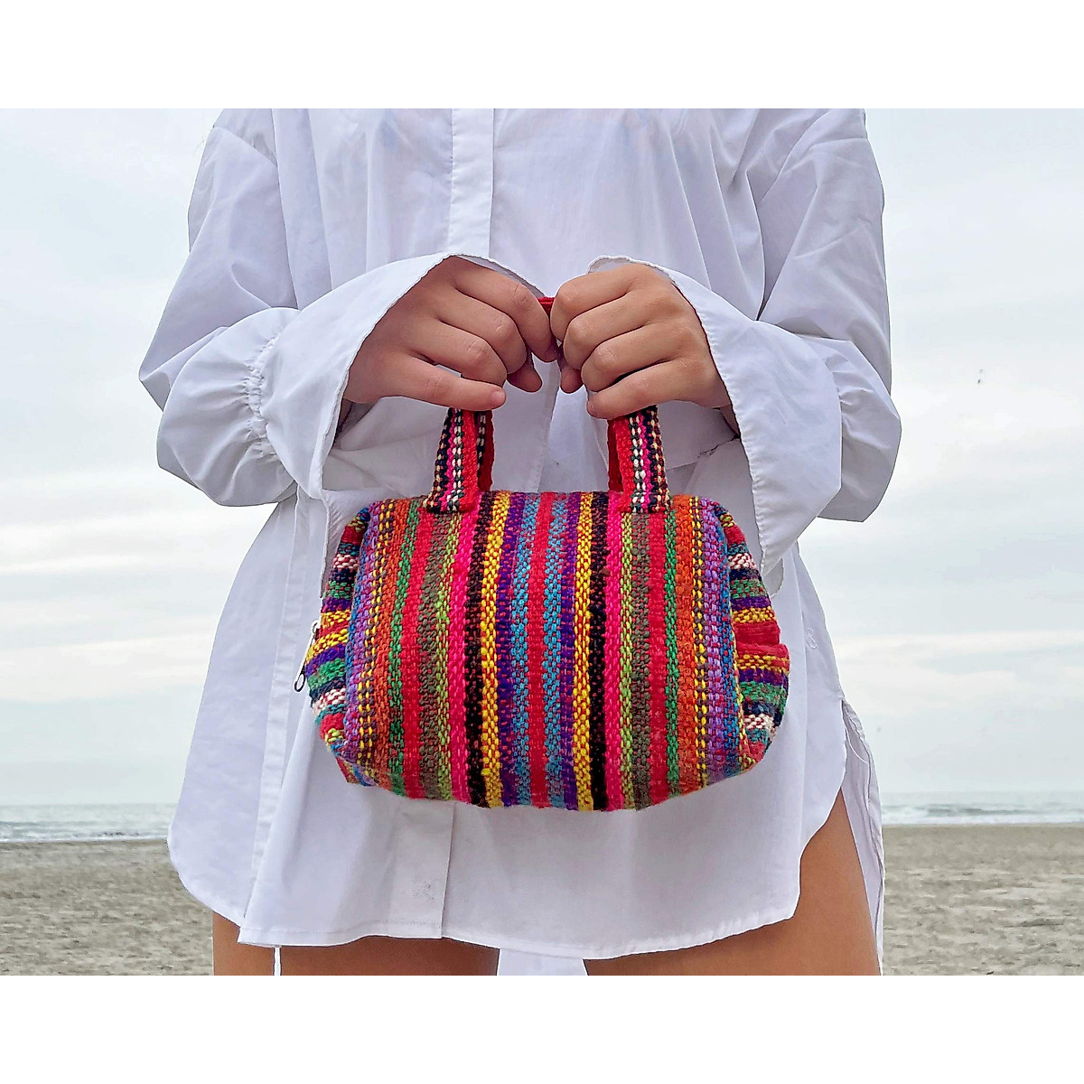 TINKUY PERU Woven Purse, Multicolored Rainbow Handmade Purse, Peruvian Boho Chic Bag Small Handbags For Women, (Red)