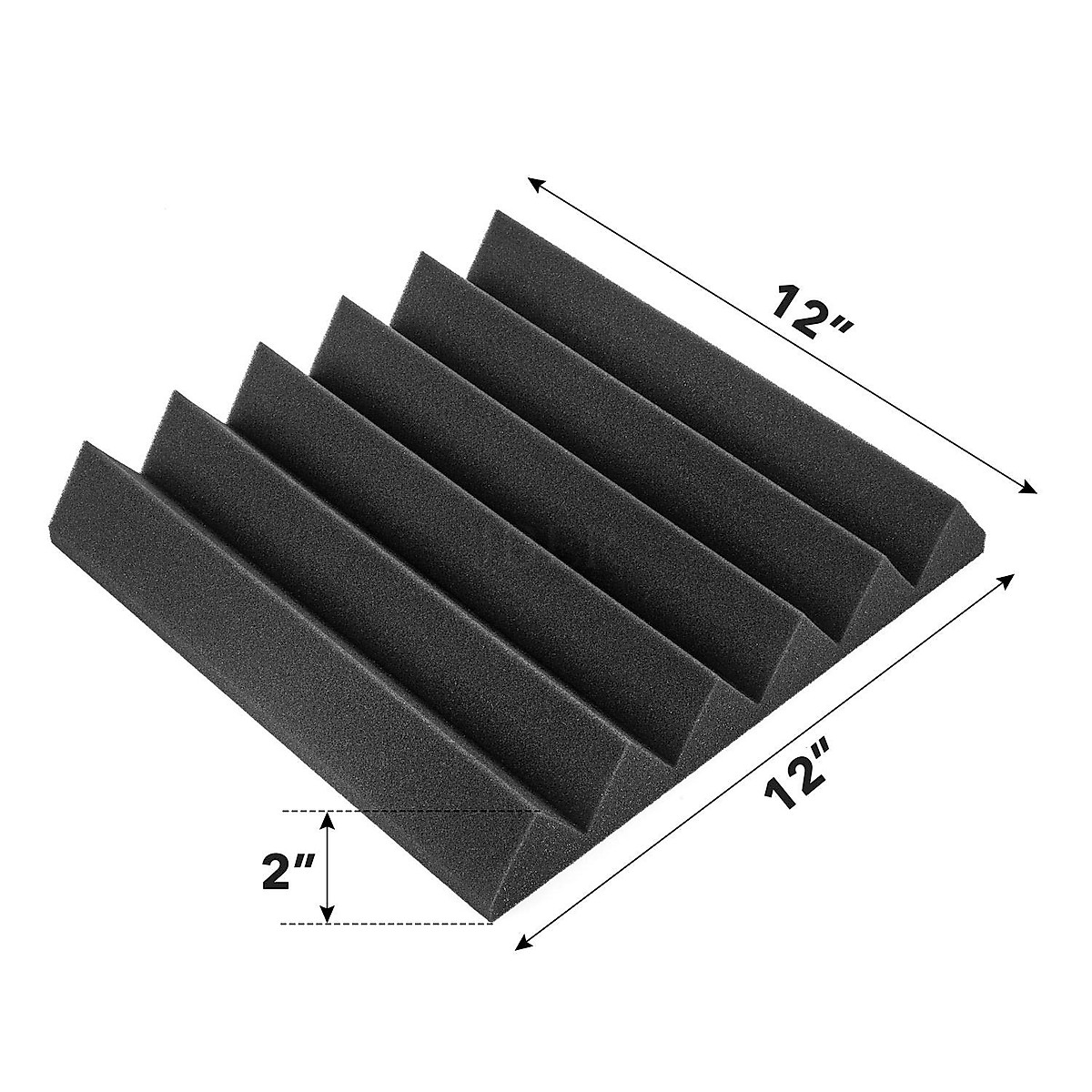 JBER 6 Pack Acoustic Foam Wedge, 2" X 12" X 12" Studio Soundproofing Panels Fire Resistant Sound Proof Padding Acoustic Treatment Foam (6 Square Feet, Charcoal)