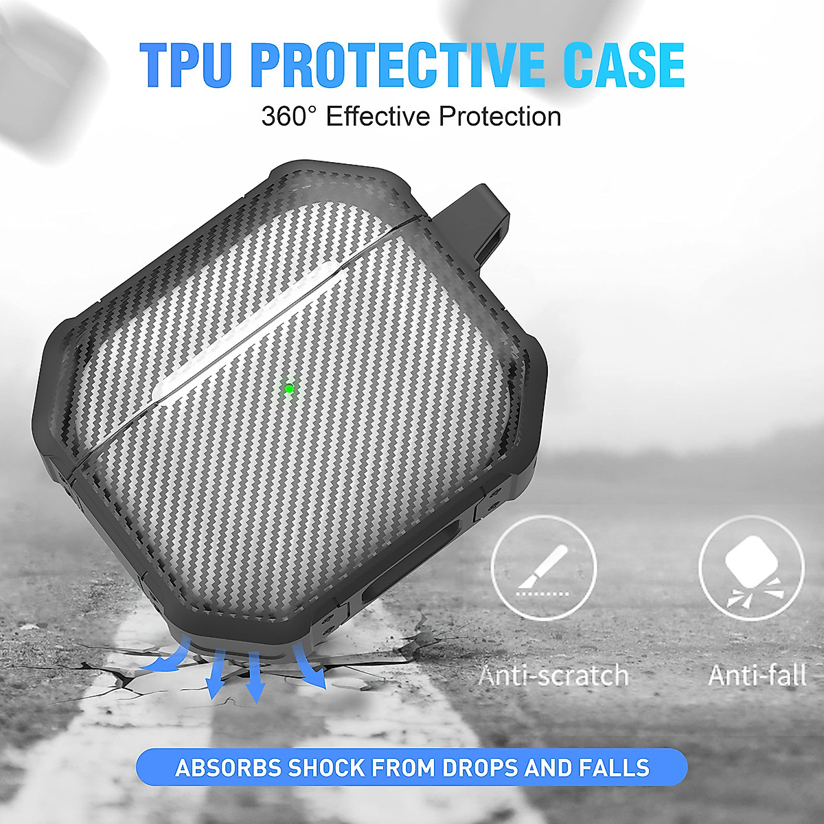 Maxjoy for Airpods 3 Case Cover, Airpods 3 Protective Case Gen 3 Translucent Carbon Fiber Hard Shell Rugged Shockproof Cover with Keychain Compatible with Apple Airpods 3rd Generation 2021, Black