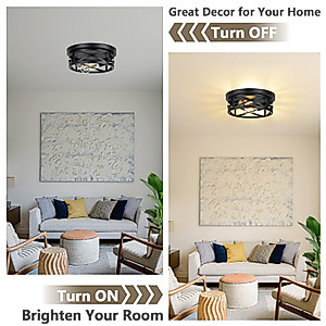 2-Light Flush Mount Ceiling Light Fixtures, 2-Pack Farmhouse Black Ceiling Lights, Industrial Metal Cage Light Fixtures Ceiling Mounted with Adjustable Head, Ceiling Lights for Bedroom Hallway Kitchen