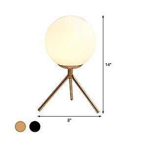 BAYCHEER Modern 1 Bulb Industrail Glass Globe Metal Table Lamp, Reading Book Light with Ball White Glass Shade Nightstand Bedside Desk Lamp for Bedroom Living Room Office,Gold