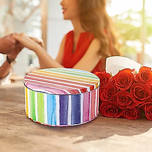 Yopay 3 Pack Cookie Tins, Round Baking Cake Gift Tins for Storing Patisseries, Puff Pastries Craft Supplies, Easter, Special Occasion and Holidays, Rainbow Pattern, 7" Wide by 3.2" Tall