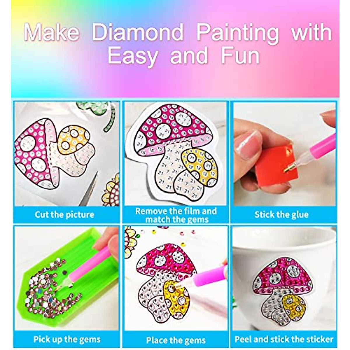 Svance 5D Diamond Art for Kids - 30Pcs Mermaid Diamond Painting Stickers Gem Art Diamond Painting Kits Diamond Paint by Numbers Arts and Crafts for Girls Ages 6-8-12