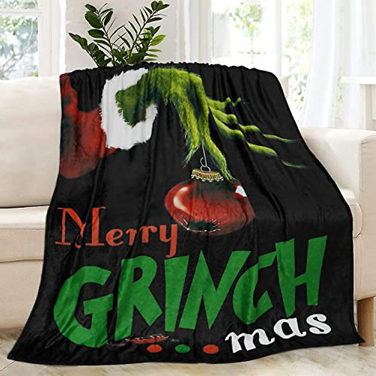 Metawu Grinch Blanket Merry Grinchmas Christmas Blanket 60”x50 Throw Fleece Blanket in Home Bed Sofa Chairs Dorm