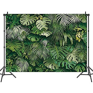 Tropical Green Leaves Theme Photography Backdrops 7X5FT Vinyl Wedding Bride Shower Party Decor Newborn Baby Shower Banner Photo Background Studio Shooting Props