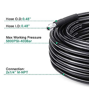 Selkie Pressure Washer Sewer Jetter Kit - 50Ft Hydro Drain Jetter Cleaner Hose, Corner, Rotating and Button Nose Sewer Jetting Nozzle Waterproof Tape,Orifice 4.0 4.5,1/4 Inch NPT,5800 PSI