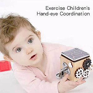 FIMIJORY Busy Cube for Toddlers 1-3 Year Old, Wooden Travel Toys for Toddlers, Busy Activity Board, Preschool Learning Toy, Lacing Beads Puzzles, 6in1 Learn to tie Shoes Toy Boys Girls