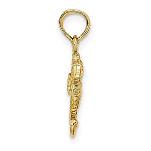 Solid 14k Yellow Gold 2-D Mini Seahorse Charm Pendant - 12mm x 6mm