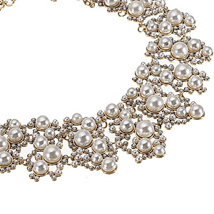 Jerollin Pearl Choker Tassel Collar Statement Necklace for Evening Party White