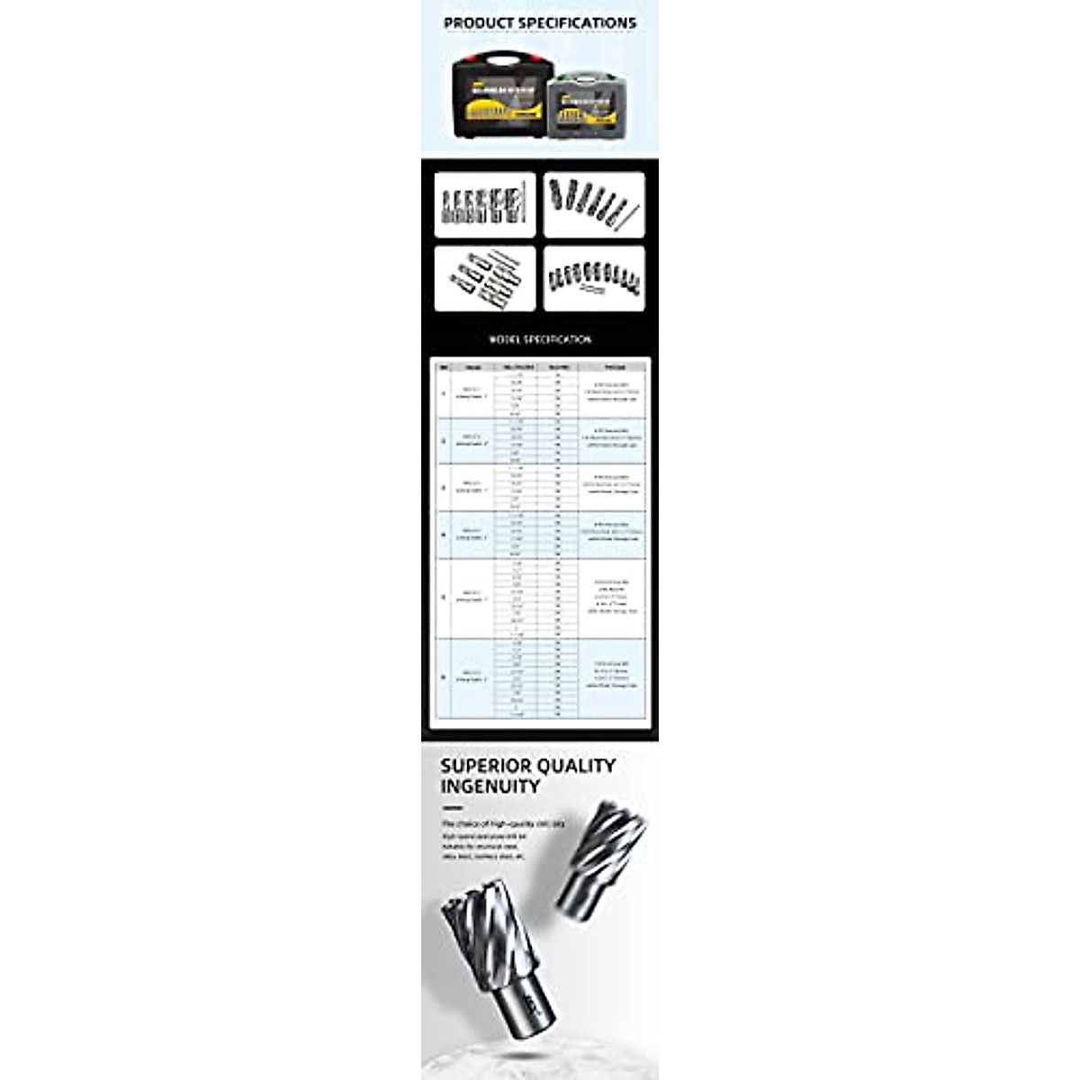 XINCHENG PRECISION Annular Cutter Set 6pcs 3/4 Inch Weldon Shank 2 Inch Cutting Depth 9/16” to 1-1/16 Cutting Diameter M2AL HSS Kit for Magnetic Drill Press with 1 Pilot Pins