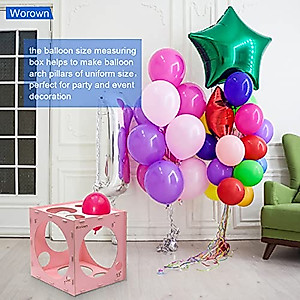 Worown 14 Holes Pink Collapsible MDF Balloon Sizer Box, 1-10 Inch Balloon Sizer Cube, Balloon Size Measurement Tools for Balloon Arches, Balloon Decorations