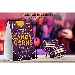 Guess How Many Candy/Corns Are In The Jar - Candy Guessing Game, Halloween Party Gamems, 1 Sign and 50 Game Cards, Baby Shower, Birthday Party -G001